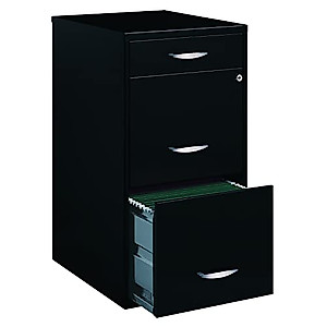 MIELEU 18" Deep 3 Drawer Metal Organizer File Cabinet with Oval Handles, Black
