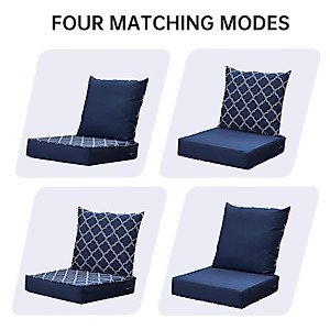 HonTop Outdoor Cushions Set for Patio Furniture, 24×24 Weatherproof Patio Deep Seating Wicker Chair Cushions Replacement, Dark Blue