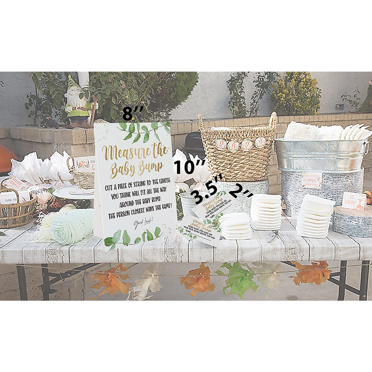 How Big is Mommys Belly Game, Measure Mommy's Belly Sign(Sign 8x10 Inch), Leafy Theme Baby Shower Games, Baby Showers Decorations, 1 Standing Sign + 50 Guessing Cards(bump09)