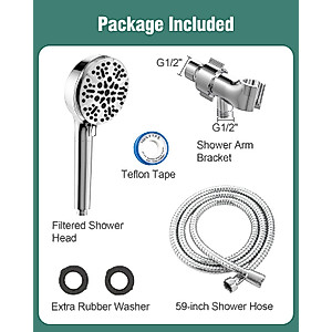 Diiwet Filtered Shower Head with Handheld, High Pressure Shower Heads with Filter for Hard Water, 6 Spray Modes Detachable Showerhead with Hose and Bracket (Chrome Polished)