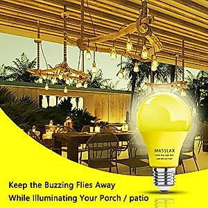 MASSLAX 4 Pack Amber Yellow LED Bug Light Bulbs Outdoor,Dimmable 9W Replace to 100W Bug Lights, E26 Base LED Bug Lights for Outside Porch Light, Decorative Lighting Bulbs, Bedroom Night Light Bulb