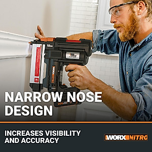 WORX Nitro 20V 18GA Cordless Brad Nailer, Cordless Nail Gun, Nail Gun Battery Powered, Up to 2 Inch, Tool-Free Jam Release, Trimming & Molding, Baseboard WX842L PowerShare – Battery, Charger Included