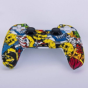 9CDeer 1 Piece of Silicone Transfer Print Protective Thick Cover Skin + 6 Thumb Grips for PlayStation 5 / PS5 Controller Cartoon Skulls
