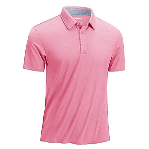 TACVASEN Lightweight Breathable Golf Polo Shirt for Men Elastic Quick Dry Fit Hiking Running Outdoor Shirt for Men Pink