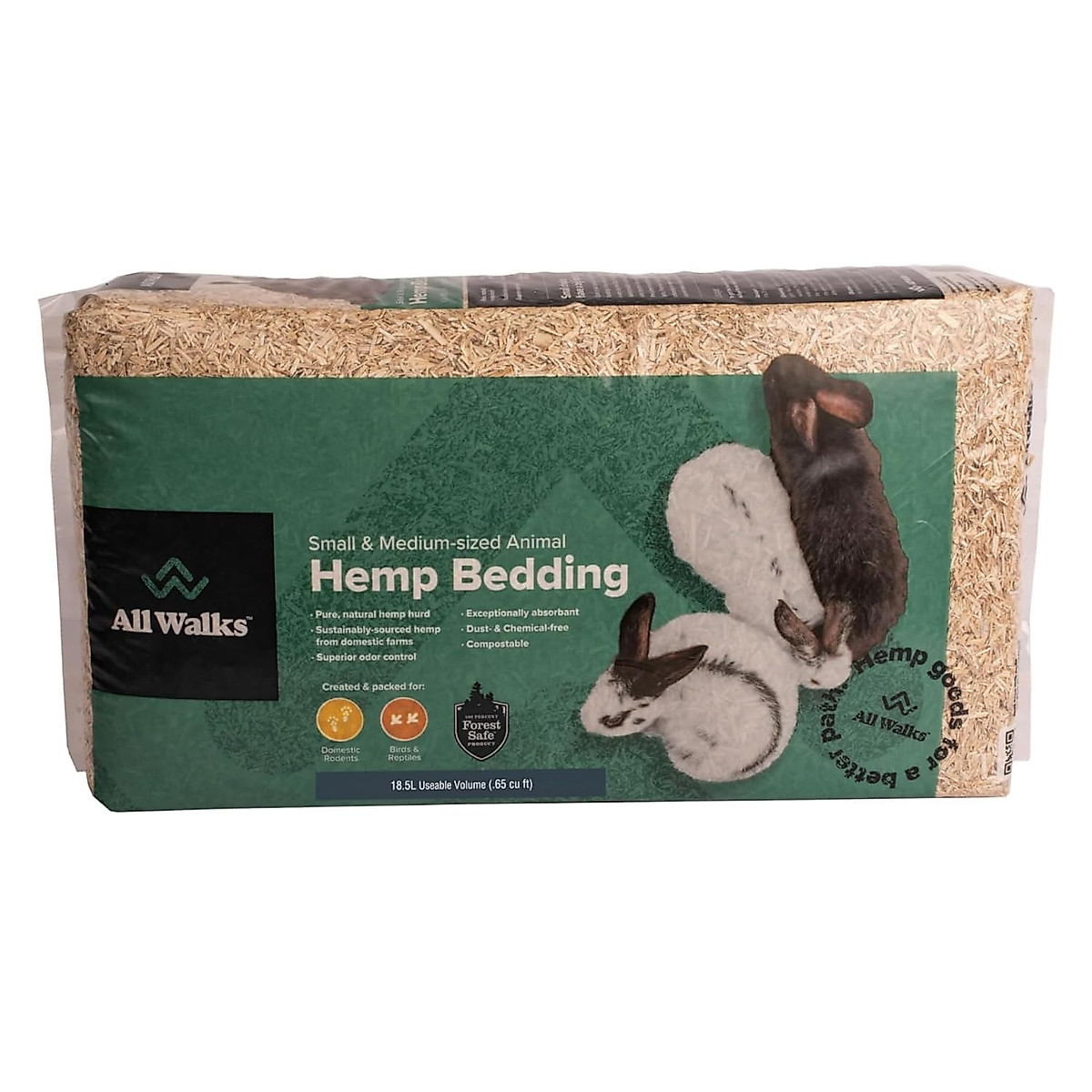 All Walks 18.5L 100% Natural Hemp Bedding - Odor Control, Dust-Free, Chemical-Free, for Chicken Coops, Hamsters, Rabbits & Small Animals, Biodegradable, Made in USA, Highly Absorbent
