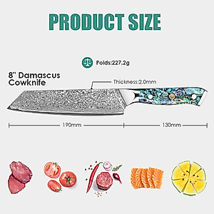 KEENZO Damascus Kiritsuke Knife 8 inch, Professional Chef Knife, Sharp Hand-Forged Kitchen Knives,Japanese 67-Layers Damascus Steel Butcher Knife,Ergonomic Handle with Gift Box