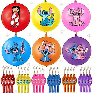 24 Pcs Punch Balloons Colorful Latex Punch Ball Party Favors Bounce Balloons with Rubber Band Handle for Birthday Party