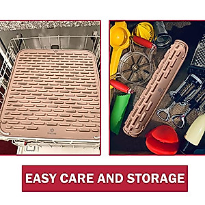 STARCONE Silicone Dish Drying Mat- Large Pastel Soft Brown/Tan 18"x16" 8mm High Ridges Mat Food Grade Safe Eco-Friendly Heat Resistant Non-Slip Fastest Drying Mat for Bathroom Kitchen Countertop