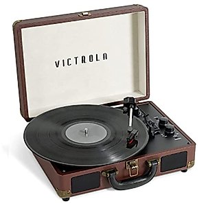 Victrola Journey+ Bluetooth Suitcase Record Player, Dark Brown (VSC-400SB-DBR-SDF)