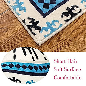 HAOCOO Evil Eye Runner Rug 2’x 5’ Non-Slip Washable Kitchen Area Rug Boho Chic Distressed Tribal Decorative Soft Velvet Creative Floor Carpet Bath Rug for Bedroom Living Room Entryway Hallway