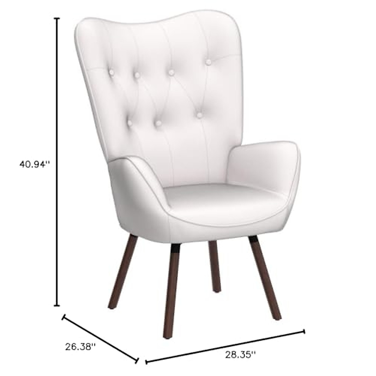 Container Furniture Direct Chic Accent Arm Chairs for Living Room, Bedroom, or Home Office, Button-Tufted Midcentury Armchair with Wingback Design and Splayed Legs, Ivory