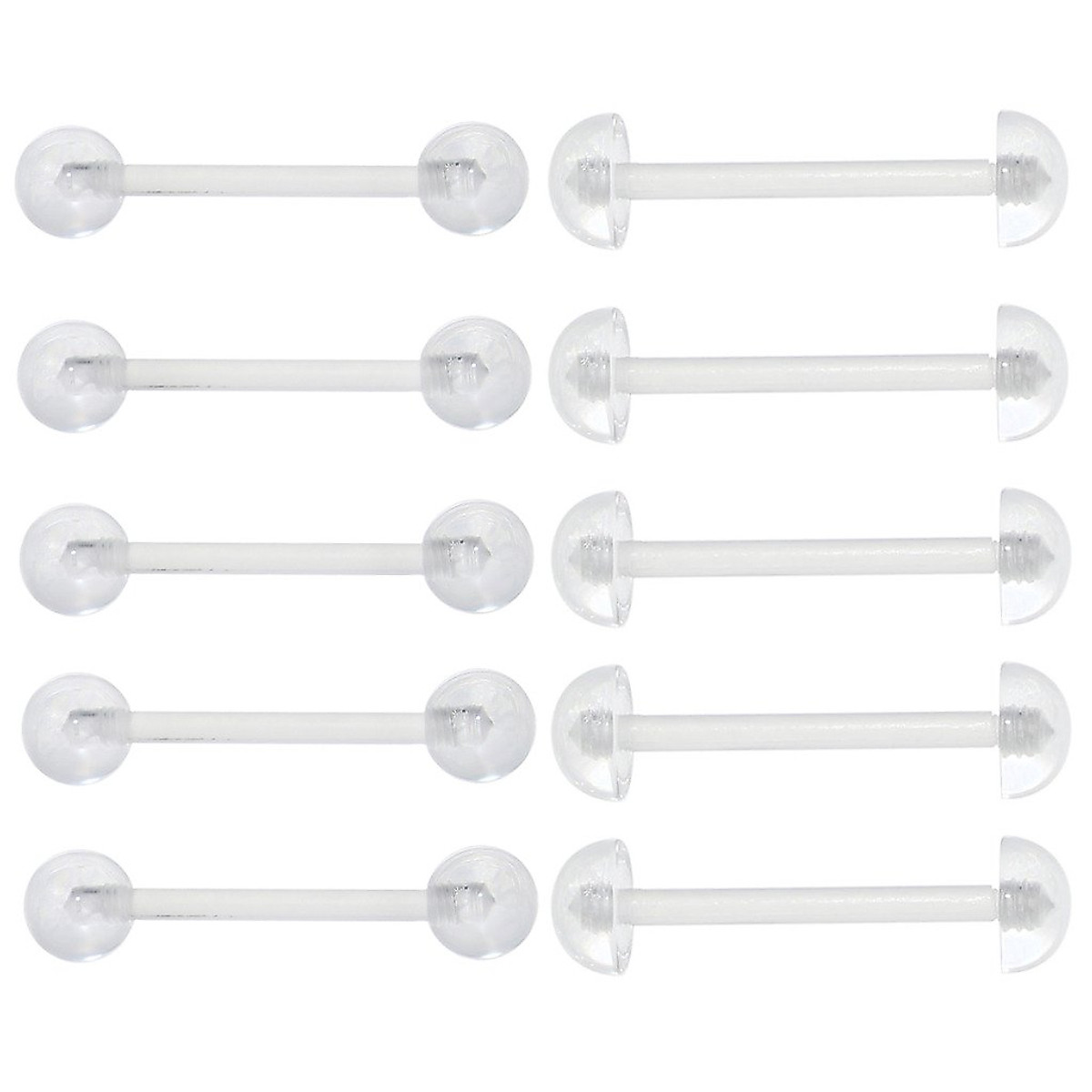 Oasis Plus 10pcs 14G Clear Flexible Plastic Retainer Tounge Ring Nipple Barbell 6mm Balls Body Piercing