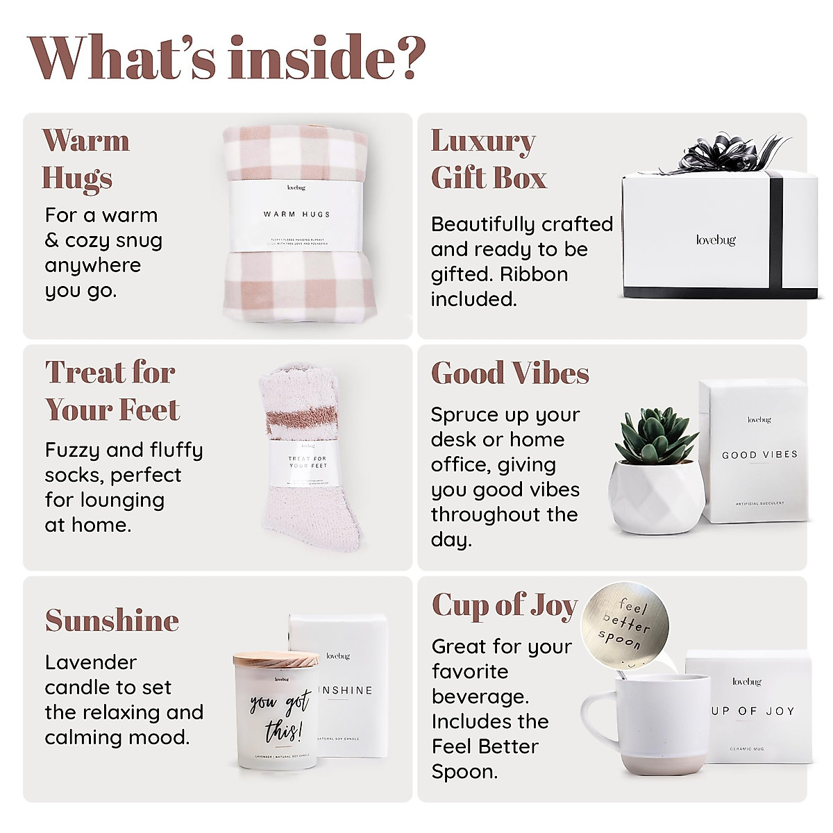 lovebug Get Well Soon Gift Baskets for Women - Self Care Gifts for Women Care Package for Women, Thinking of You Gift Basket After Surgery, Thinking of You, Birthday, Sick Friend - Gift Set for Women