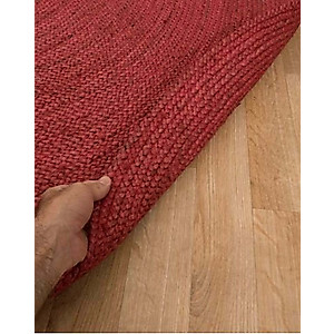 Vipanth Exports Round Jute Rug Farm House Hand Made and Hand Braided Area Rug for Kitchen, Bedroom, Living Room in Customize Sizes (Red, 30 Inches x 30 Inches)