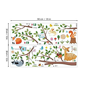 decalmile Forest Animals Tree Wall Decals Deer Squirrel Owl Wall Stickers Baby Nursery Kids Bedroom Playroom Wall Decor(Tree H: 31"))