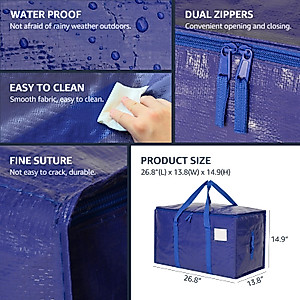 Moving Bags Heavy Duty Extra Large, Alternative for Moving Boxes & Moving Supplies, Storage Bag with Handles, Lid&Zippers, Packing Bags for Clothes, Camping & College Moving Essentials(Blue, 6 Pack)