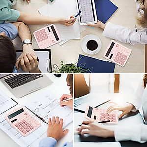 Desk Calculator, Envysun Compact 12-Digit Solar Battery Office Electronic Calculator with LCD Display, Dual Power Desktop Scientific Calculators (Cal-Pink-US)