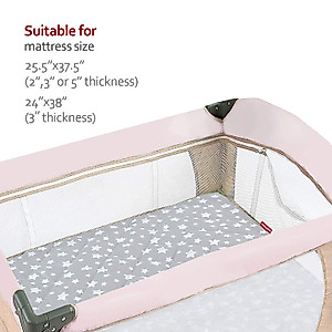 Pack and Play Sheet Quilted, Breathable Thick Playpen Sheets, Lovely Print Mattress Cover, Mini Crib Sheets, 2 Pack Pack and Play Sheets, Stretchy Pack n Play Playard Fitted Sheet