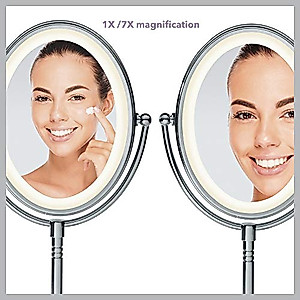 Conair Lighted Makeup Mirror, LED Vanity Mirror, 1X/7X Magnifying Mirror, Double Sided, Battery Operated in Polished Chrome