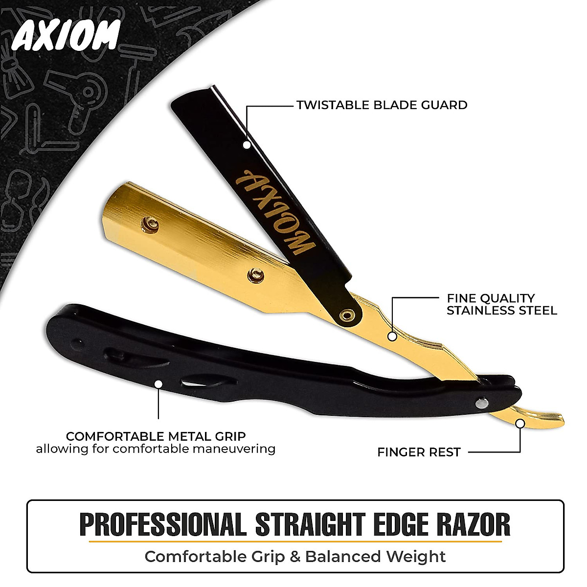 Axiom Professional Straight Razor 30 Double Edge Derby Blades for Men Stainless Steel Barber Straight Edge Razor Kit for Smooth Cut Throat Shavette for Individuals & Salons Special Chain Gift