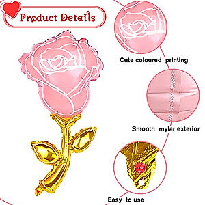 YUJUN 9PCS Valentines Day Rose Shaped Foil Balloons for Valentines Photo Backdrop Rose Flower Theme Wedding Valentines Day Decoration Party Supplies（Pink）