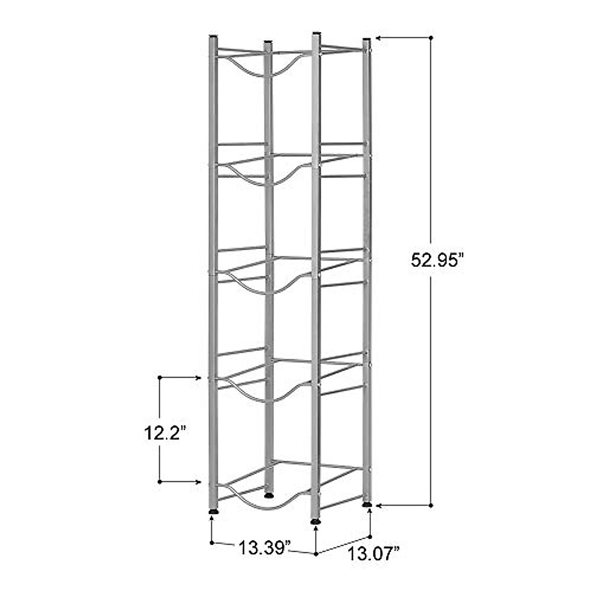 Water Cooler Jug Rack 5 Gallon Water Bottle Storage Shelve 5 Tier Detachable Water Bottle Holder Standing Buckets Dispenser Organizer Heavy Duty Cabby Rack with Anti-slip Rubber,Silver