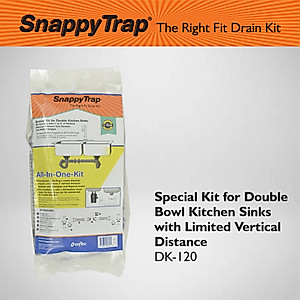 Snappy Trap Special Kit for Double Kitchen Sinks with Limited Vertical Distance between Sink Strainers and Wall Drainpipe