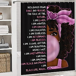 IHDABGDM African American Black Girl Shower Curtain Set with Non-Slip Rug, Toilet Cover, Bath Mat, 12 Hooks, Waterproof Shower Curtain with Carpet Set for Bathroom Decor, 70.8'' Length 4-Piece Set