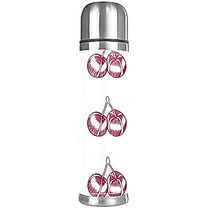 Stainless Steel Leather Vacuum Insulated Mug Cherries Thermos Water Bottle for Hot and Cold Drinks Kids Adults 16 Oz