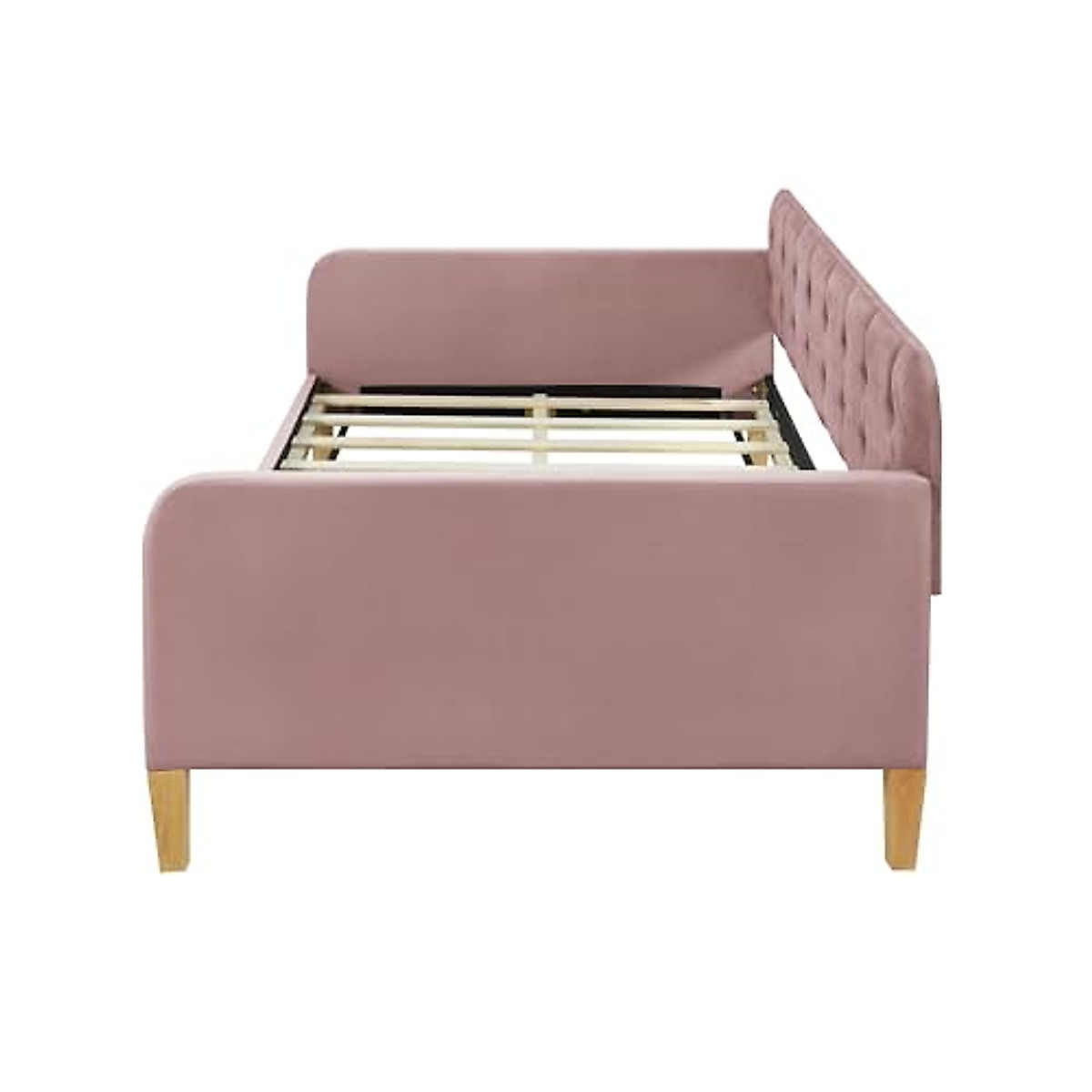 RORIGAT Twin Size Velvet Upholstered Dayed with Button Tufted Design and 4 Wood Support Legs,Twin Day Bed Frame,Easy to Assemble,Pink