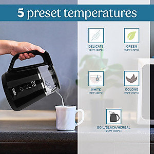 NELO Electric Kettle with 5 Temperature Control Presets, Large Digital Temperature Display, Multi-Colored LED Indicator Lights, Black Tea Kettle & Hot Water Boiler, 360° Base, BPA-Free, 1 Liter