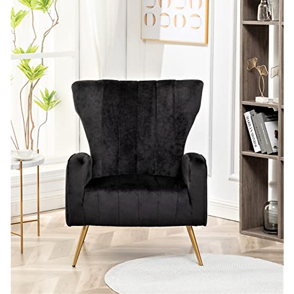 US Pride Furniture Modern Velvet Accent Chair for Living Room, Bedroom or Office with Stylish Metal Legs, Plush Upholstery and Wood Frame, Small-Medium, Black