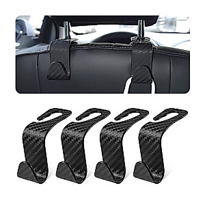 4PCS Car Seat Headrest Hook, Carbon Fiber Auto Back Seat Hanger, Car Interior Accessories Universal for Most Vehicle, Organizer Holder for Storage Purses, Bag, Coat, Hat, Umbrella