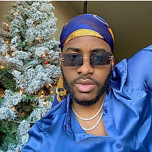 Rectangle Sunglasses for Men/Women Small Rimless Square Shade Eyewear (Tea + White + Black)…