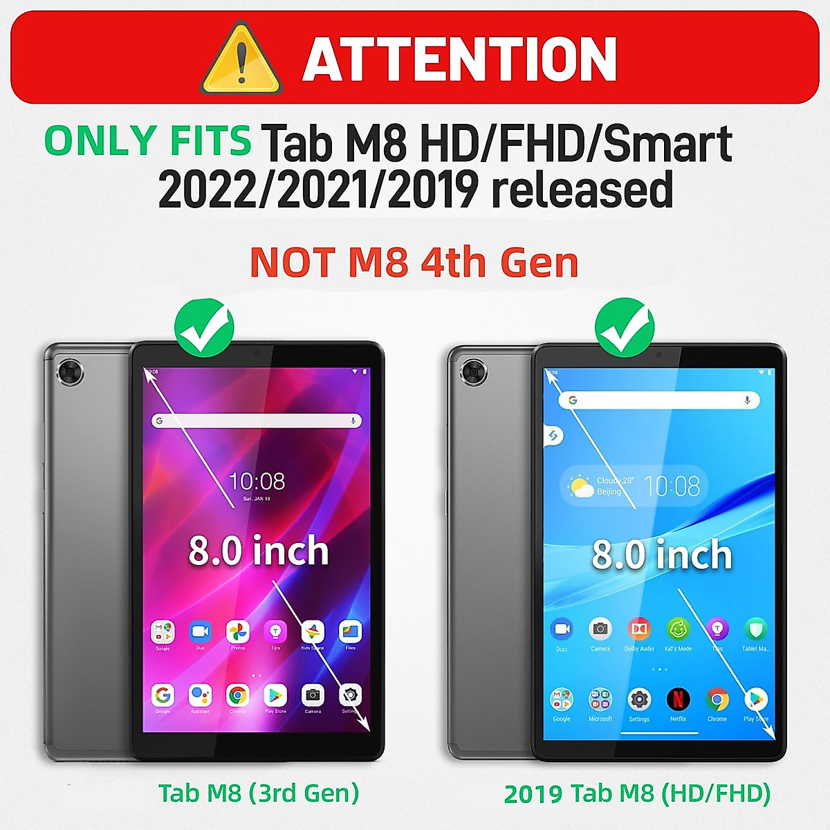 HXCASEAC Case for Lenovo Tab M8 (HD/FHD/Smart) 2019/2021 3rd/2nd Gen (TB-8506FS TB-8506F TB-8505F TB-8505X TB-8505FS TB-8705F TB-8705N), M8 Tablet Case Screen Protector/Hand Strap/Stand, Black