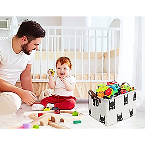 HIYAGON Kids Storage Basket Batman Easter Basket Cute Basket Empty Toy Storage Bin Organizer Box Rectangular Room Decor for Home Books(Black bats)
