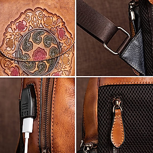 YHOK Vintage Embossed Leather Ladies Backpack (Green)