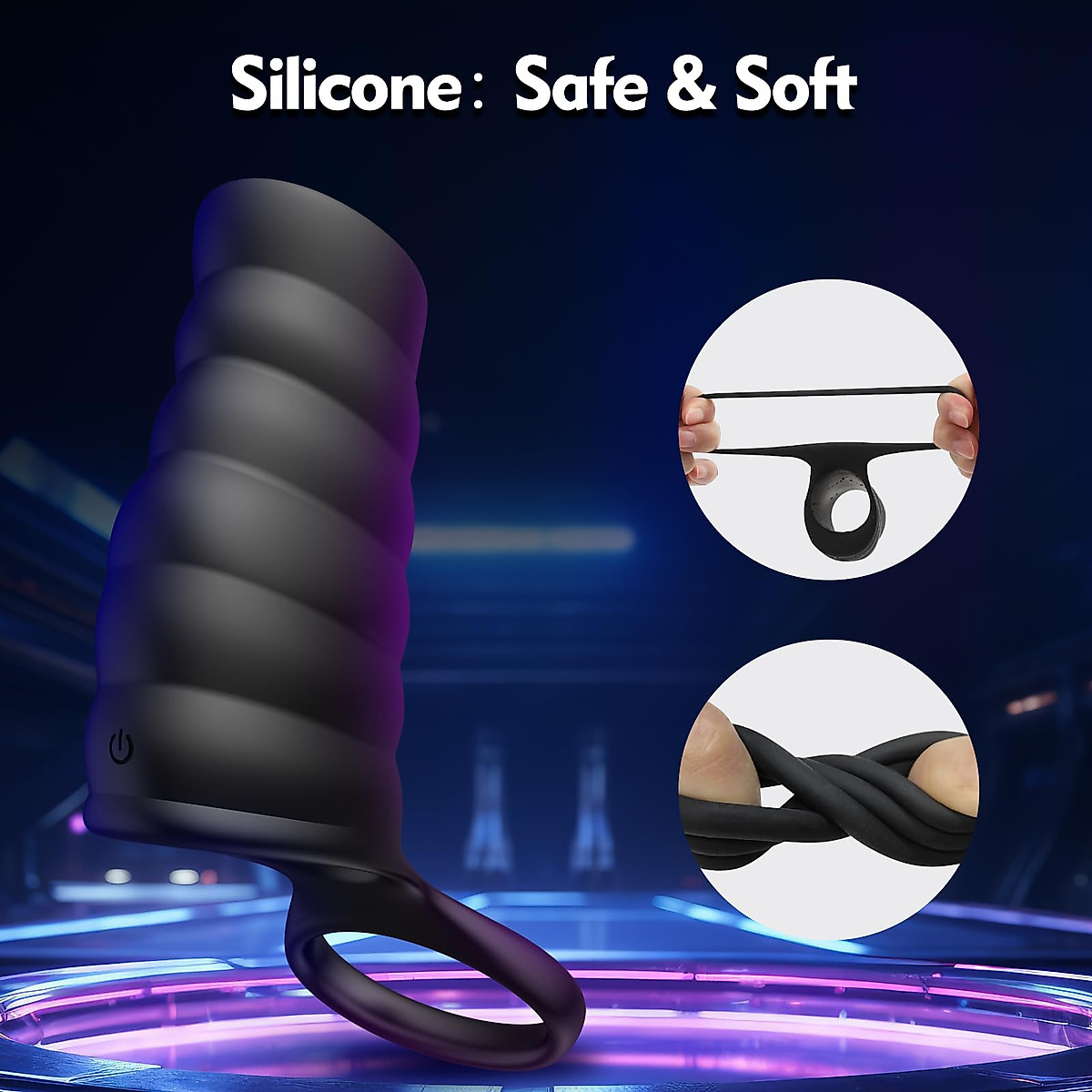 Vibrating Penis Sleeve Cock Ring - Enhancing Hardness & Long Lasting of Erections Sex Toys for Men, Male Vibrator with Remote Control 10 Stimulating Modes, Adult Sex Toys for Men or Couple