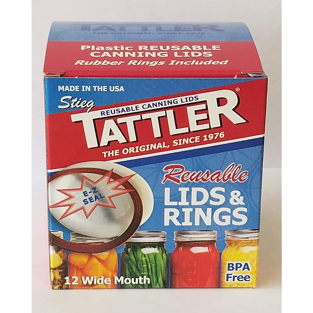 Authentic Tattler E-Z Seal Reusable Canning Lids - Wide Mouth - 1 Dozen (12) Plastic Lid/Rubber Ring - MADE IN THE USA!