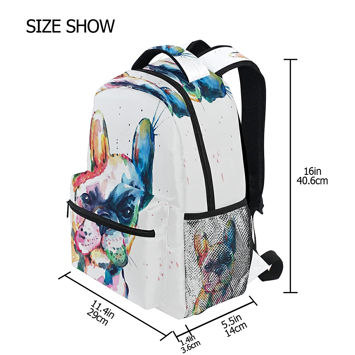 ALAZA French Bulldog Watercolor Travel Laptop Backpack Business Daypack School Bag Bookbag Fit 15.6 Inch Laptops for Women Men Girls