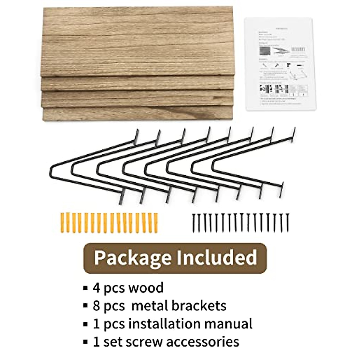 lamplig Floating Shelves Wall Mounted Set of 4, Rustic Wood Wall Storage Shelves with Black Metal Bracket Home Decor Storage Organizer for Bedroom, Living Room, Bathroom, Kitchen, Office