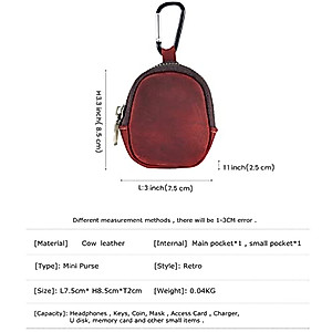 Tomcrazy Mini Backpack Bag Genuine Leather Carrying Pouch Small Purse for AirPods Pro Case, Galaxy Buds, Sony LinkBuds S WF-L900 WF-1000XM4, Keys, Coins,Access Card, Airtag (Wine red)