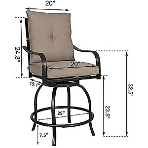 Rimba Patio Swivel Bar Stools Outdoor Bar Height Bistro Dining Chairs All-Weather Patio Metal Furniture Set with Armrest and Cushions, Set of 6