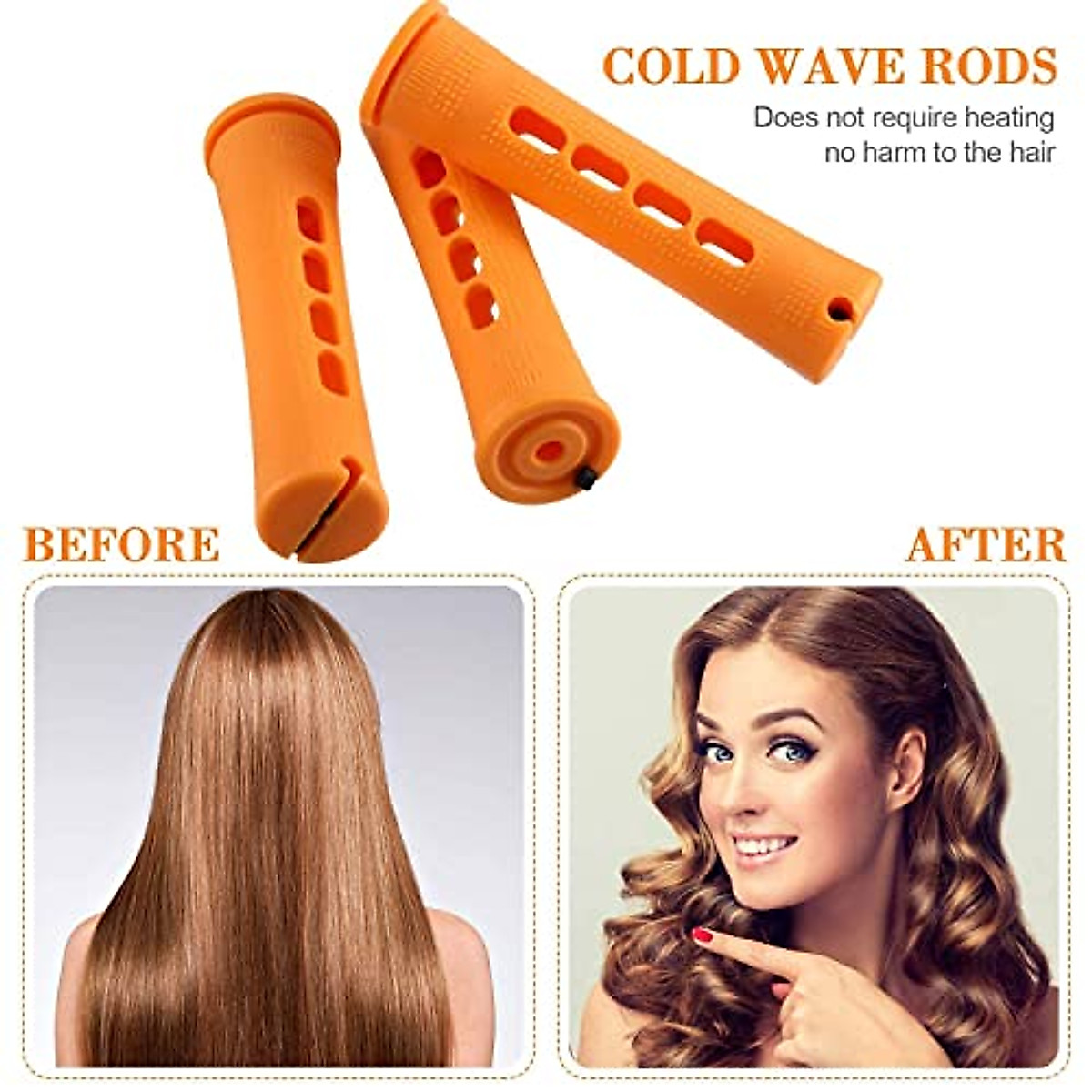 36 Pieces Cold Wave Rod Hair Perm Rods Hair Rollers Perming Rods Curlers with Steel Rat Tail Comb for Hairdressing Styling (Orange, 0.87 Inch)