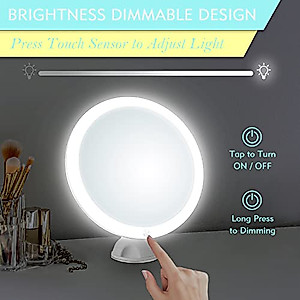 Beinocci 20x Magnifying Mirror with Light - 8'' Lighted Makeup Strong Magnification Portable Travel Suction Cup Easy Mounting LED Magnified for Bathroom, White (XH-011)