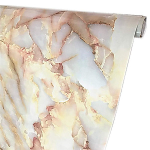 Yija Self Adhesive Granite White Pink Jade Look Marble Gloss Film Vinyl Counter Top Peel and Stick Wall Decal 15.6inch by 79inch