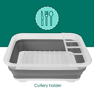 Home Basics Collapsible Dish Drying Rack; Foldable Camping Essentials (Grey/White) Pops Up 5" High/Folds Flat for Easy Storage in Kitchen Pantry, Under Sink, Great for Travel, RV, Camper