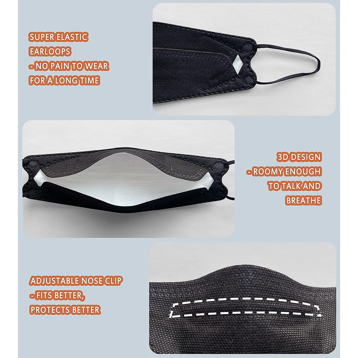 MGEIIRD KN95 Face Masks for Adults 50 Pcs, Individually Wrapped, 5-Ply Black Disposable Face Mask Against PM 2.5 Smoke & Dust, Filtration Efficiency 95%