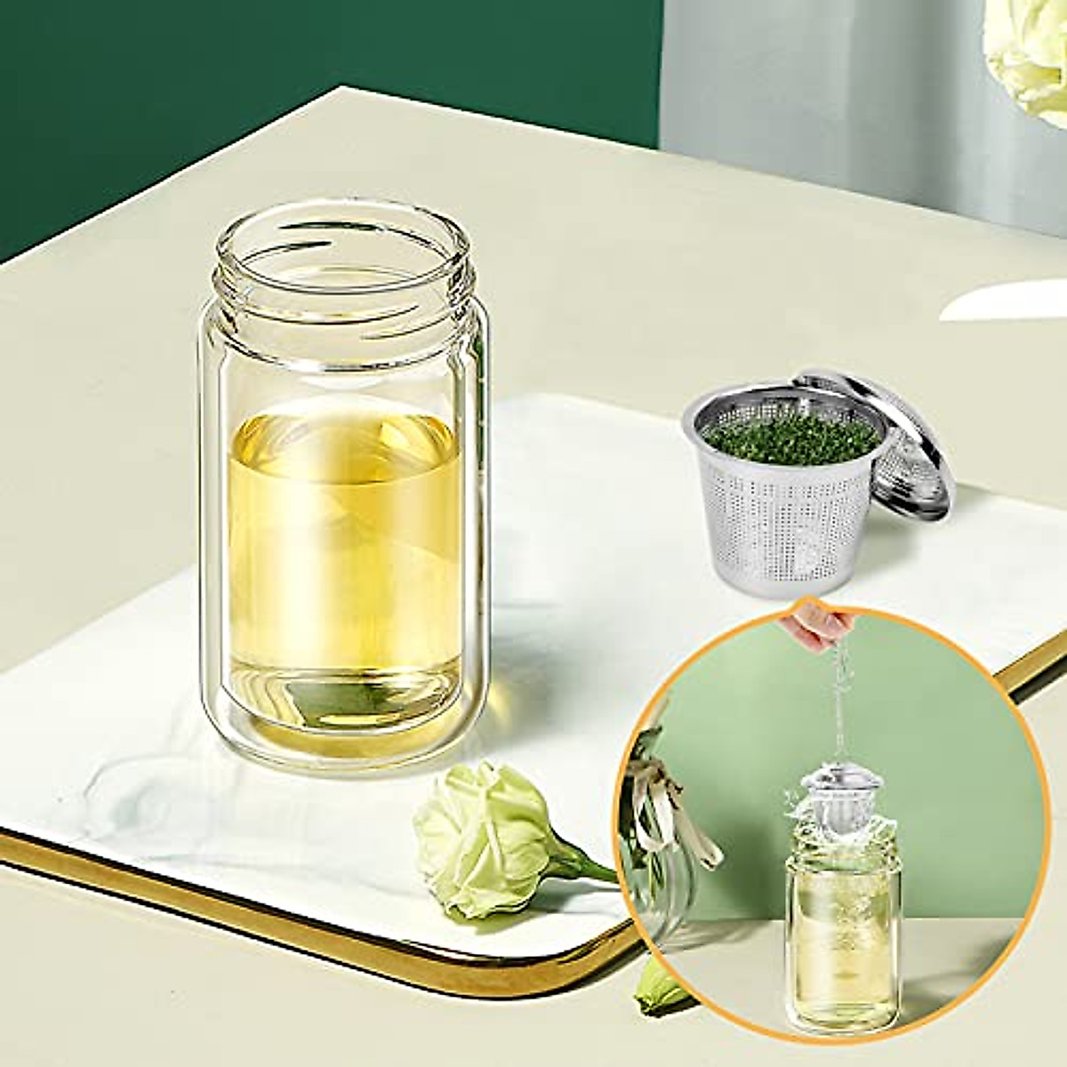 KUFUNG Tea Ball Infuser - Stainless Steel Tea Infusers For Loose Tea With Chain Hook & Saucer - Extra Fine Mesh Tea Strainer For Brew Tea, Spices & Seasonings (L)