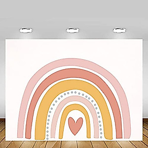 MEHOFOND 7x5ft Boho Rainbow Pink Birthday Backdrop Bohemian Baby Girl Photography Background Happy 1st Birthday Party Banner Decoration Supplies Sweetheart Cake Smash Table Photo Studio Booth Props